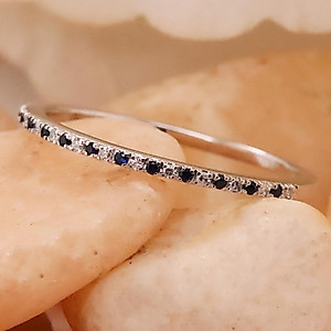 Dazzlingrock Collection Round Blue Sapphire and White Diamond Half Eternity Bridal Wedding Band Ring for Women in 14K White Gold, Size 7