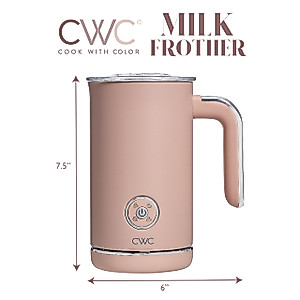 COOK WITH COLOR 4-in-1 Electric Milk Steamer and Frother - 2-Minute Heating and Frothing, Hot and Cold Foam Maker for Coffee, Latte, Cappuccino, Macchiato, Milk Warmer, Auto Shut Off, Blush