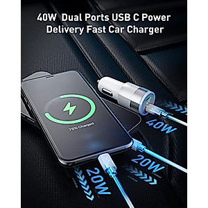 iPhone Car Charger [Apple MFi Certified],HOSOW 40W USB C Car Charger Dual Port PD Fast Charging Car Adapter with 2x Type C to Lightning Cable for iPhone 14 13 12 Pro Max/Mini/11/XS/XR/X/8 Plus/iPad/SE