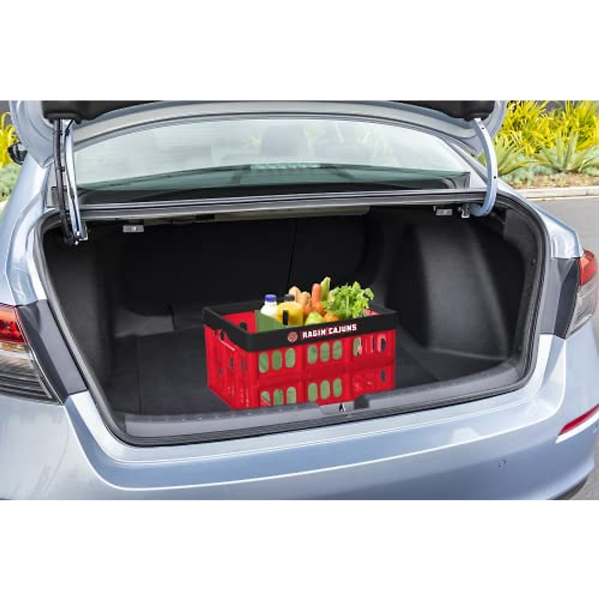 Set of 2 NCAA University of Louisville Stackable & Collapsible Crate/Storage Bin - Perfect For Books, Clothes in Dorms, Rooms & Closets - Basket Collapses/Ideal for Price Club Runs 50 Lb Capacity