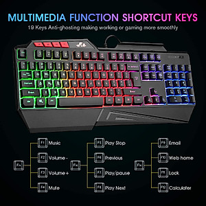 Rii RGB LED Wired Gaming Keyboard,Standard Keyboard for PC,Laptop,Office,Gaming and Wrok Home