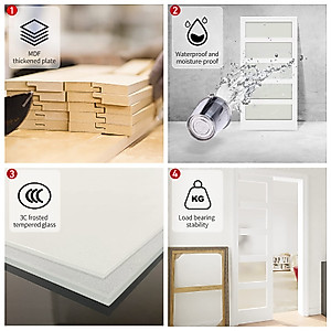 SOLRIG Sliding Pocket Door 30" x 80" - 5 Lites Tempered Frosted Glass Panels, Interior & Closet Single Door Slab, White Primed - Panel Assembly (Needed Without Hardware Kit