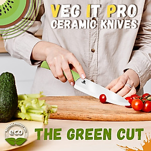 VegItPro 8" Ceramic Knife + Vegetable Cutting Knives + Ceramic Paring Knife + Sharp Knife + Vegetable Knife + Lettuce Knife + Blade Covers Included