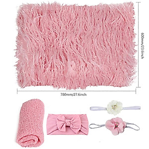 Camidy Newborn Photography Props,5pcs/Set Fluffy Blanket Mat + Ripple Wrap + Headbands Swaddle Wrap Photography Mat Outfits for Infant Boys or Girls Photoshoot Session