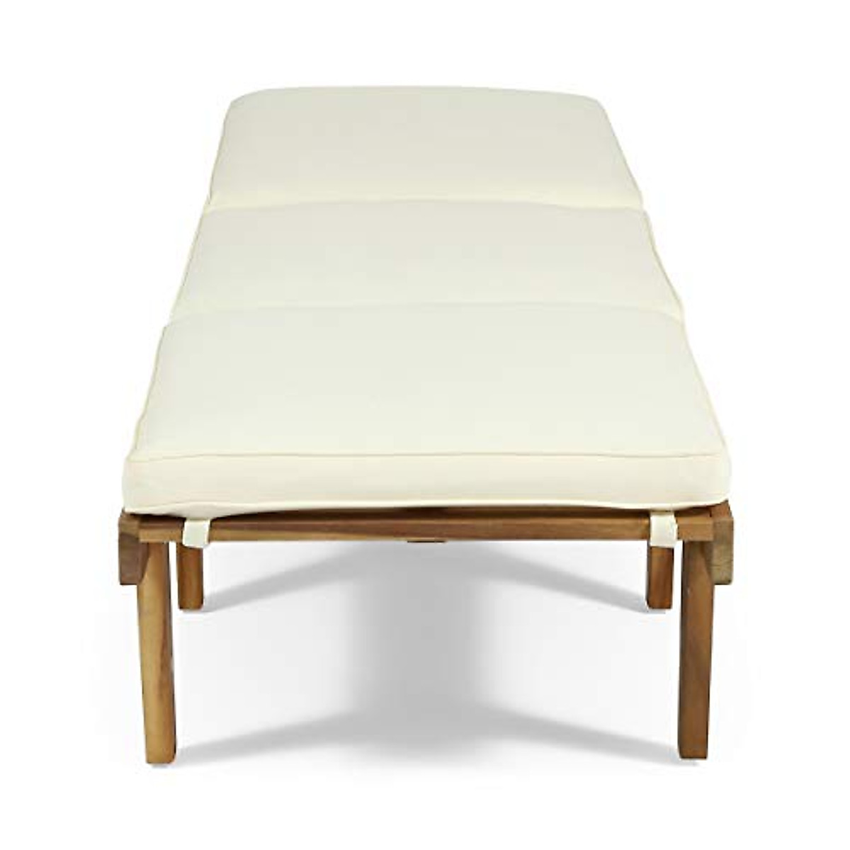 Christopher Knight Home Carlos Outdoor Acacia Wood 3 Piece Chaise Lounge Set, Teak Finish, Cream