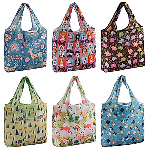 6 Pack Foldable Reusable Shopping Bags Grocery Bags, Grocery Tote Bags to Fits in Pocket, Lightweight, Strong & Machine Washable