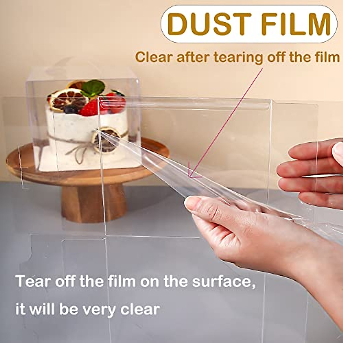 DNPHRPY 6X6X6 Inches 20pcs Clear Cake Boxes with Handles & Cake Boards, Bakery Box with Handles for Mother's Day Gifts, Desserts, and Cupcakes, Disposable Bakery Containers, 1 Ribbon & 4 Stickers