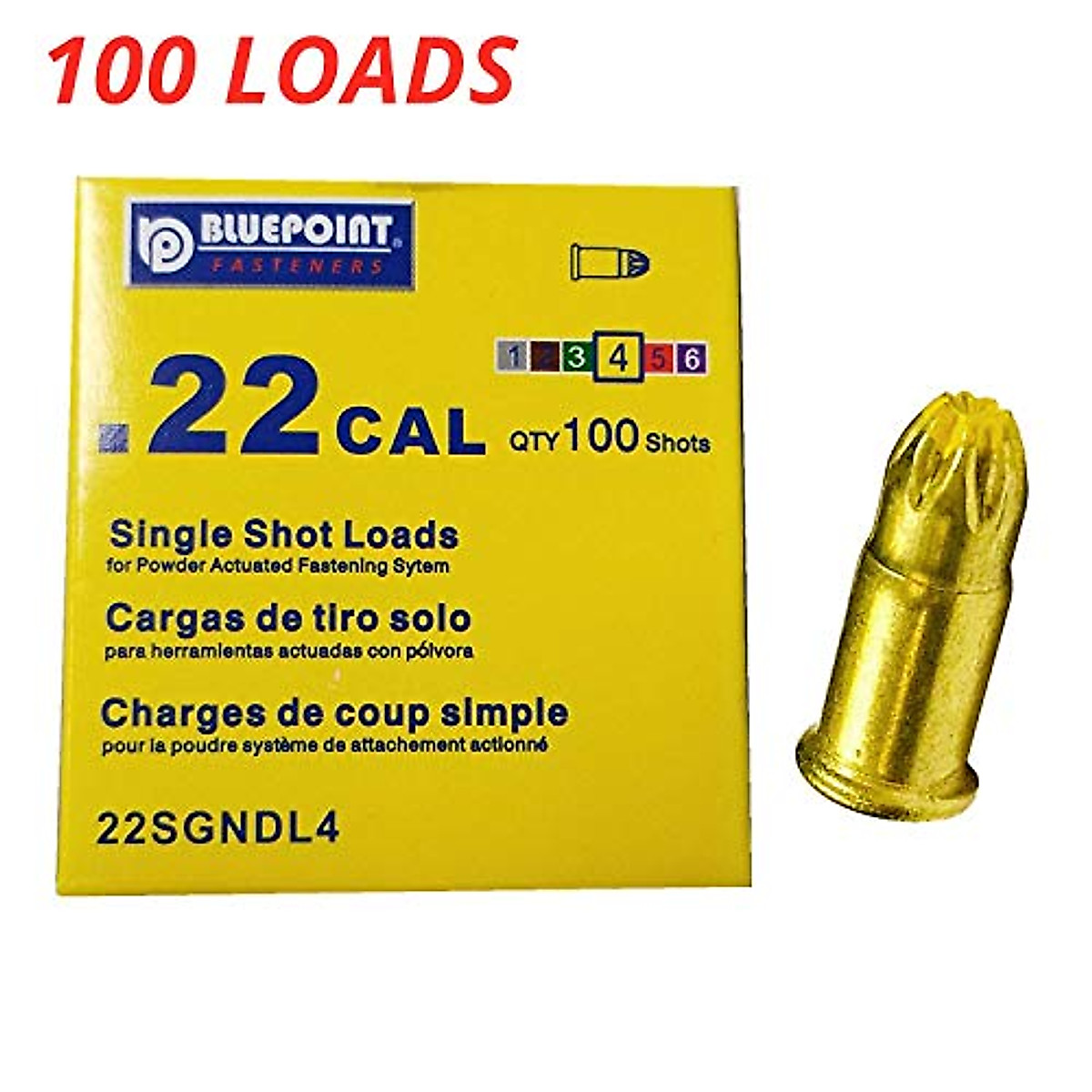 0.22 Caliber Yellow Single Shot Powder Loads, Cartridges/Powder Loads for Powder Actuated Tools Power Fasteners Power Loads (100-Count)