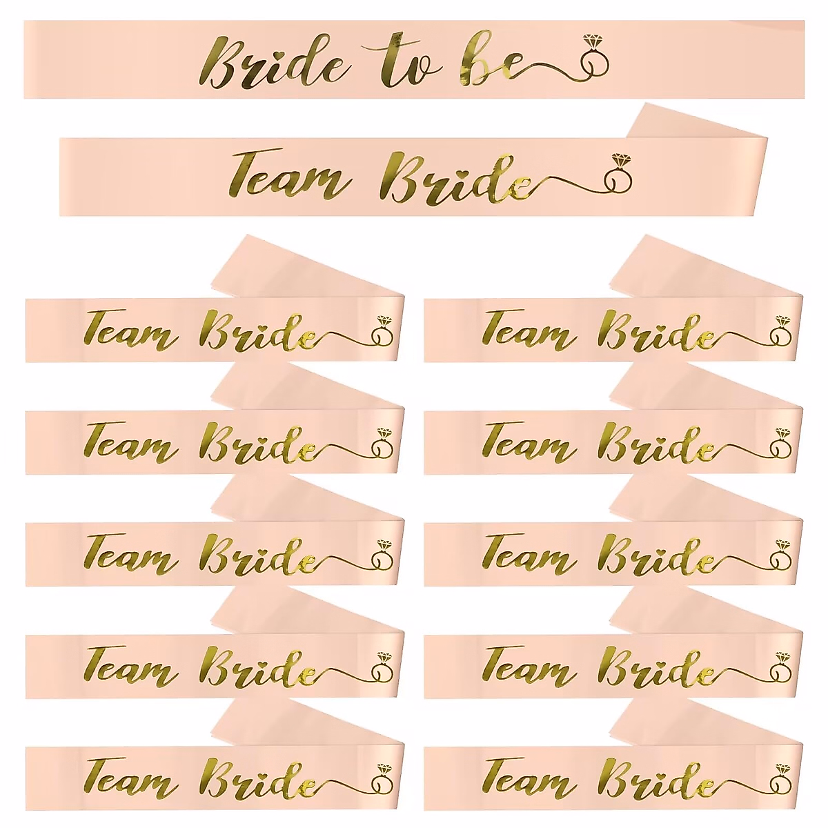 Lunhoo 12 Pack Team Bride Sash Set, Bachelorette Party Sashes, Team Bride Sash for Bridal Party and Wedding Celebrations (Rose Gold)