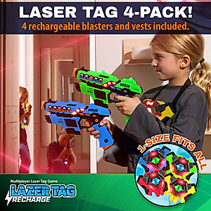USA Toyz Rechargeable Laser Tag Game - 4pk Laser Tag Set with Guns and Vests, 4 Laser Tag Guns, 4 Lazer Tag Vests with FX, LEDs Outdoor Multiplayer Toy Shooting Games Laser Tag for Kids, Teens, Adults