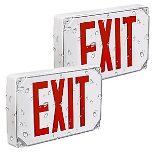 LEONLITE LED Exit Sign, Wet Location Exit Sign with Battery Backup, UL Listed, Outdoor Hardwired Exit Light with Double Sided, AC 120/277V, Weatherproof Emergency Exit Sign, Red, Pack of 2