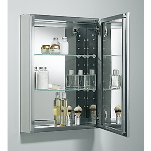 Kohler CB-CLW2026SS CLW Flat 20" W x 26" H Aluminum Single Medicine Cabinet with Decorative Silver Framed Mirrored Door, Red