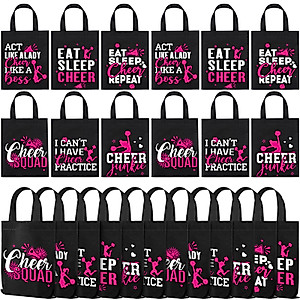 Buryeah 24 Pcs Cheer Bag Cheerleaders Bulk Cheerleading Gift Goodie Snack Treat Bag Non Woven Eat Sleep Cheer Bag for Girls (Black)
