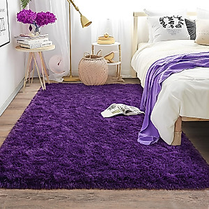 Ailyei Soft Shag Rugs for Bedroom, 4x6 Purple Fluffy Shaggy Rugs for Living Room Nursery, Luxury Modern Plush Carpet Girls Boys Kids Room Dorm Indoor Home Decor, Upgrade Non-Slip