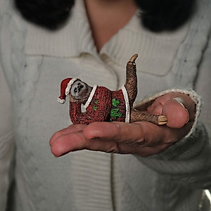 BELLA HAUS DESIGN Yoga Sloth Figurines in Ugly Christmas Sweaters 3" - Polyresin Mini Statue for X-mas Home Decoration, Secret Santa White Elephant Gift Exchange