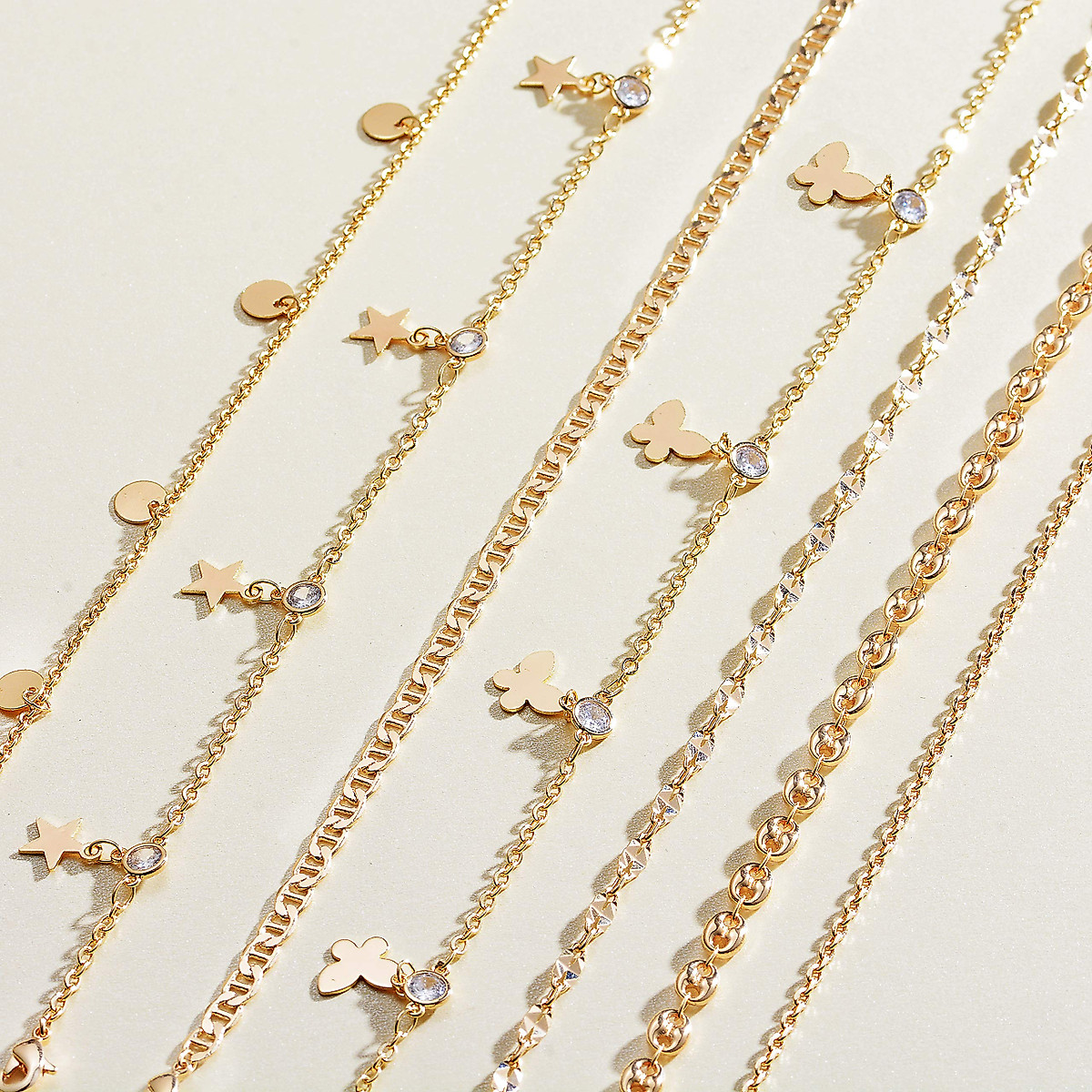 MEVECCO Link Chain Anklet 14K Gold Plated Boho Cute Dainty Mariner Chain Foot Ankle Bracelet Women