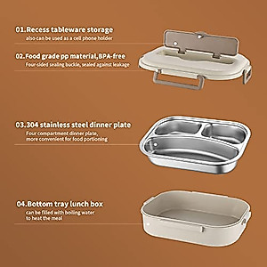 Lunch Box,1000ml Stainless Steel Bento Box,Versatile 3-Compartment Portable Lunch Box Container-Salad Lunch Containers for Adults/Kids with Spoon Fork Thermos Bag Accessories (Creamy White)