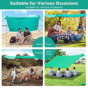 Tangkula 10 x 9 ft Family Beach Sunshade, UPF50+ Sun Shade Tent Canopy with Aluminum Poles, 4 Sandbag Anchor and 4 Peg Stake, Portable Beach Canopy Up to 7 People, Lightweight but Heavy Duty