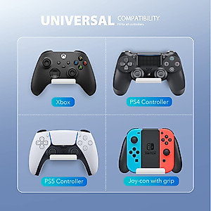 6amLifestyle 4 Pack Controller Wall Mount with Anti-Slip Pads for PS5 PS4 Xbox One Switch Pro Gamepad Controller Holder Adhesive/Screws, Universal Hanger Hook Accessories, White