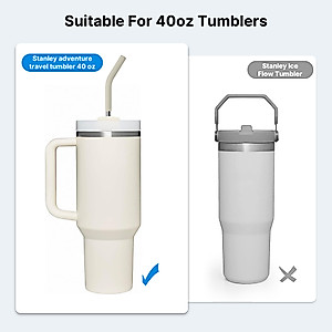 Bluwing Metal Straw with Silicone Tip for 40oz Stanley Cup, 2 Pcs Stainless Steel Straws Replacement for Stanley 40 oz 30 oz Adventure Quencher Travel Tumbler Cup, 1 Straw Brush (Cream Grey)