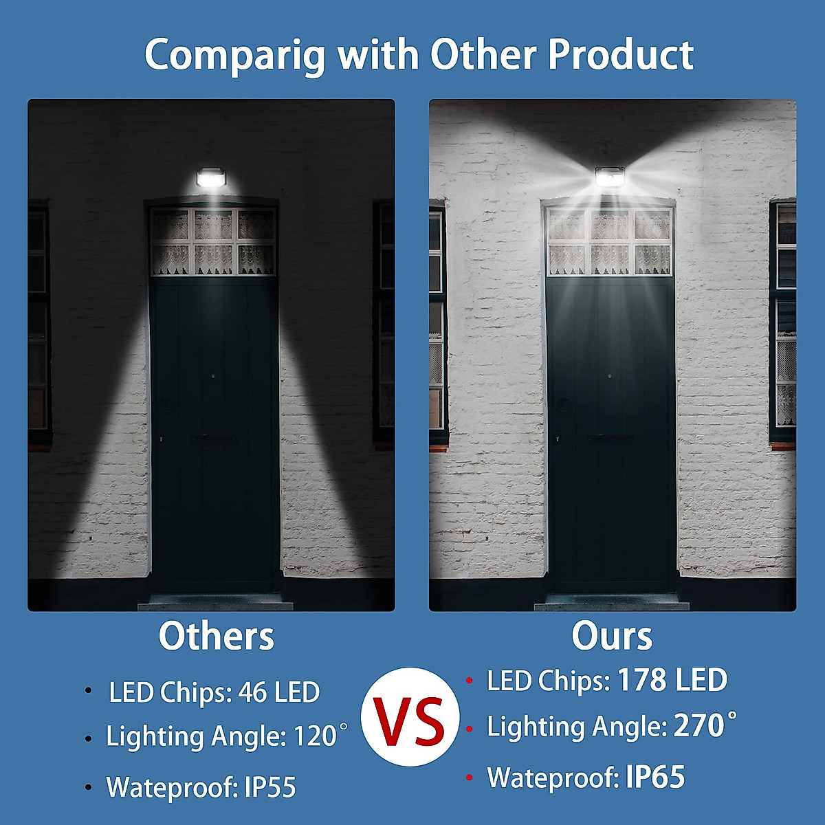 LSTBMPP Solar Lights Outdoor, [178 LED/4 Pack] Solar Motion Lights, 3 Working Modes Solar Powered Lights with 270°Wide Angle IP65 Waterproof Solar Security Wall Lights for Garden Patio Yard