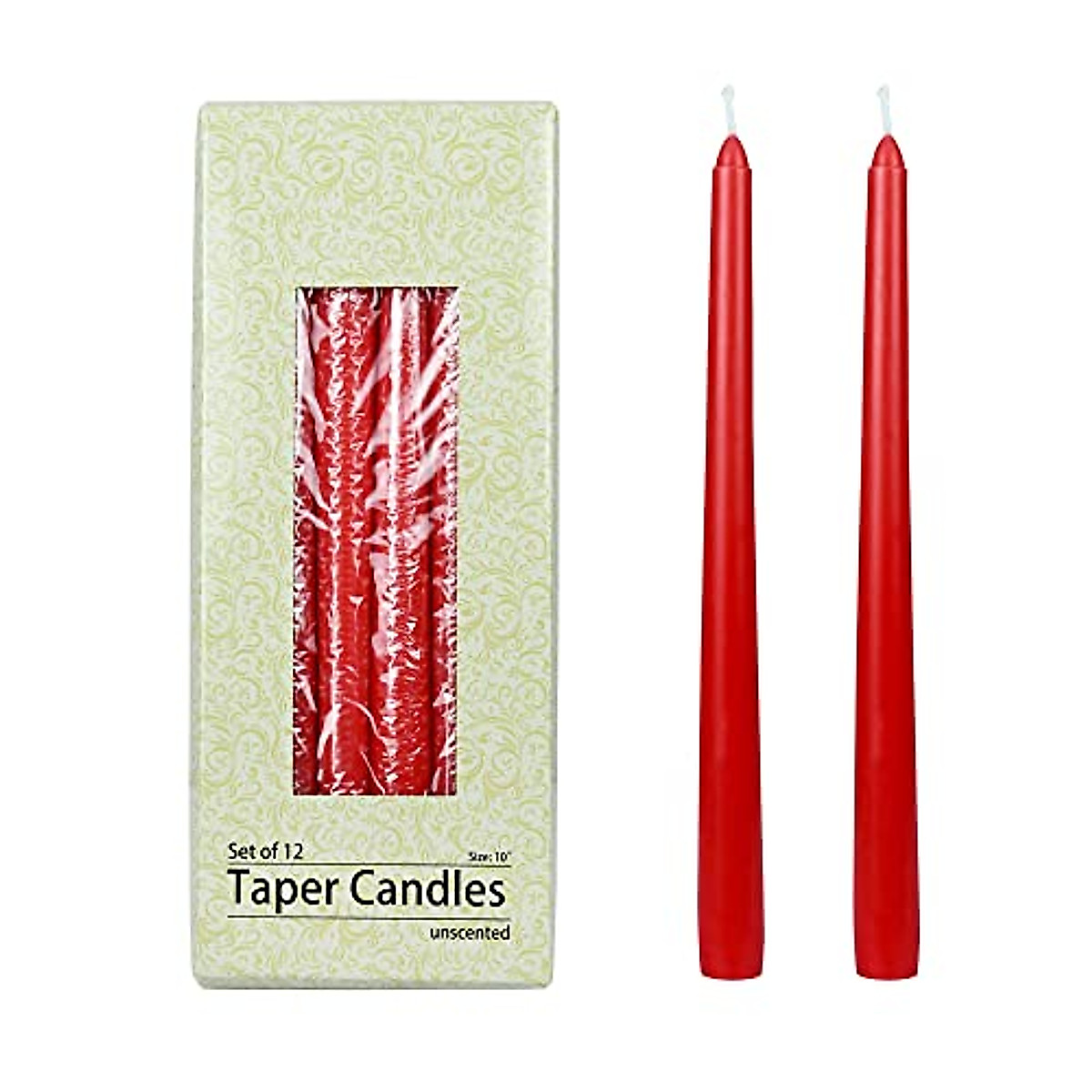Zest Candle 12-Piece Taper Candles, 10-Inch, Ruby Red