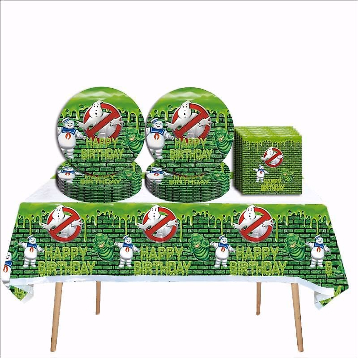41 pcs Ghost-buster Themed Party Supplies, 20 Plates, 20 Napkins and 1 Tablecloth, Ghost-buster Birthday Party Decorations for Boys and Girls