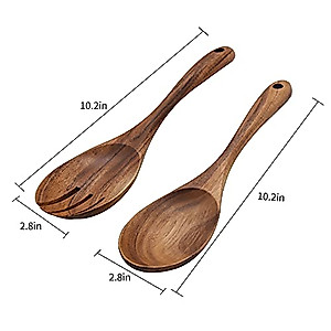 Salad Servers, Salad Tongs, 10.2in Salad Spoon and Fork Set, Durable Wood Salad Mixing Dinner Fork and Spoon Long Handle Salad Server Set