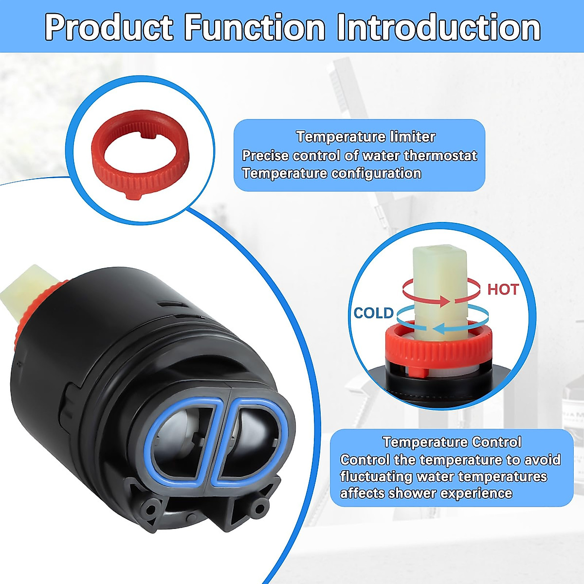 N40HKC Shower Cartridge Replacement, Faucet Cartridge Replacement, Compatible With Tub/Shower Faucet, for Shower Valve, Product height 3.07 inches 78 mm, Width 1.58 inches 40 mm
