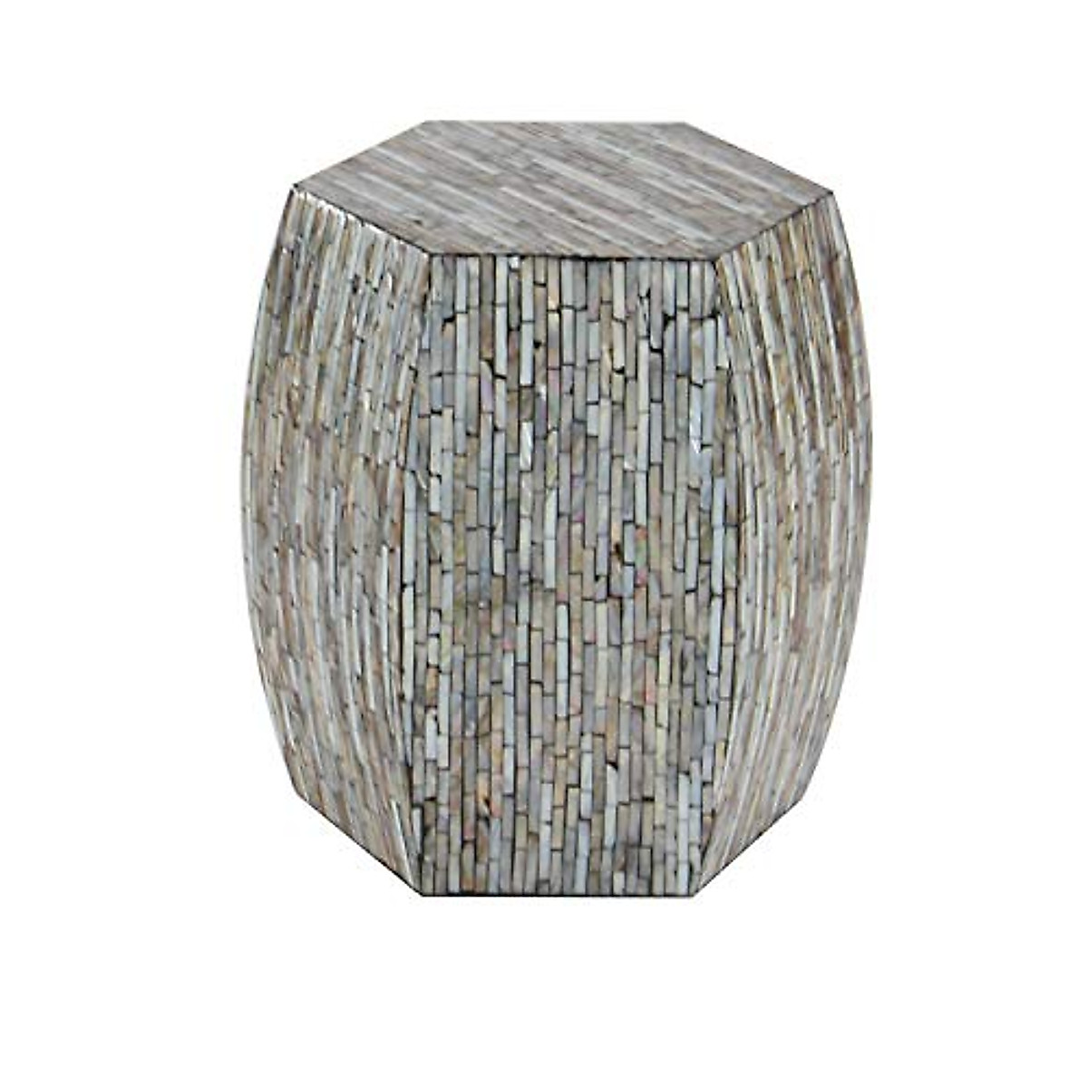 Deco 79 Mother of Pearl Shell Handmade Side End Accent Table Shell Mosaic Hexagon End Table with Brown Accents, Side Table 16" x 16" x 16", Gray