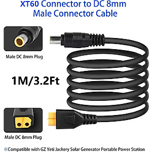 GELRHONR DC 8mm to XT60 Solar Panel Adapter Power Cable,14AWG DC7909 to XT60 Connector Jack Cable for Solar Generator Portable Power Station 1M (Balck - 1M - XT60 Female to DC7909 Male)