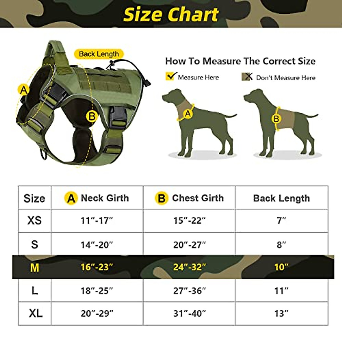 WINGOIN Green Harness with Handle Tactical Dog Harness Vest for Large Medium Dogs No Pull Adjustable Reflective K9 Military Dog Vest Harnesses for Walking, Hiking, Training(M)