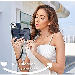 ZVE iPhone 14 Wallet Case Crossbody with Card Holder, Zipper Phone Case with Wrist Strap, RFID Blocking Purse Cover for Women Compatible with iPhone 14, 6.1", 2022-Black