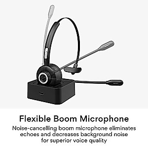 MEE audio H6D Bluetooth Wireless Headset with Boom Microphone and Charging Dock, Black