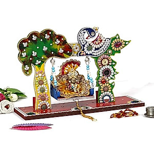 Wooden Jhula with Laddu Gopal Jhula for Pooja & Home Decor || Handicarfted Wooden Laddu Gopal Jhula || (13 x 9 x 4.5 Inch) Multicolour