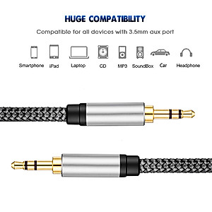 Tan QY Aux Cable 15Ft,3.5mm Male to Male Auxiliary Audio Stereo Cord Compatible with Car,Headphones, iPods, iPhones, iPads,Tablets,Laptops,Android Smart Phones& More (15Ft/5M, Silver)