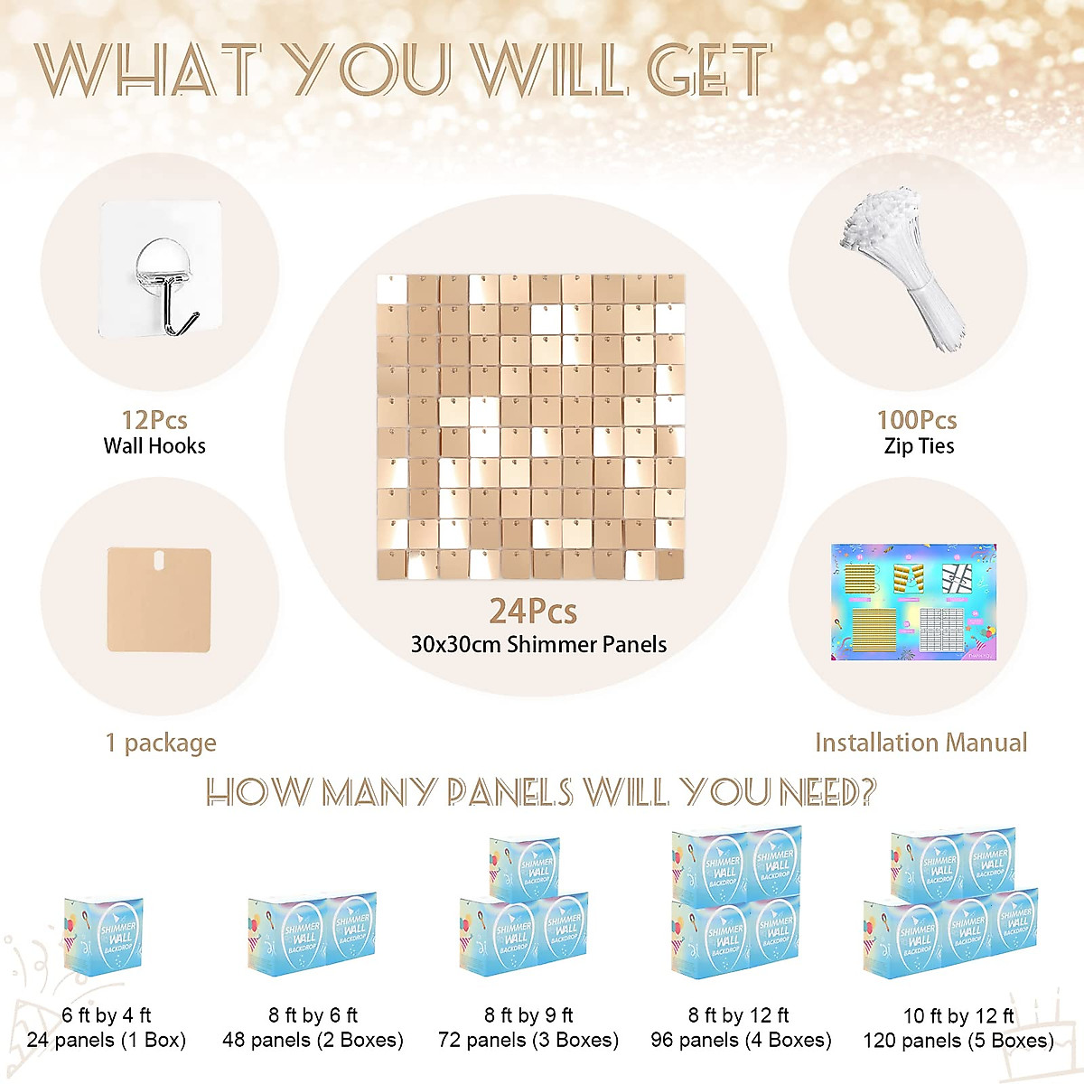 Champagne Shimmer Wall Backdrop Sequin Backdrop 6ftx4ft Glitter Party Backdrop for Bridal Shower Birthday Decorations Bachelorette Party Supplies