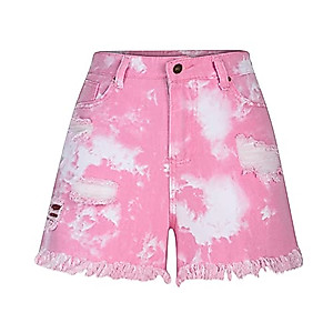 oelaio My Orders Placed Vacation 2023 Girls Shorts Swimsuits for Women Pants Hole Pocket Denim Teen Girls Casual Jeans Shorts Fashion Tie-Dye Bottom