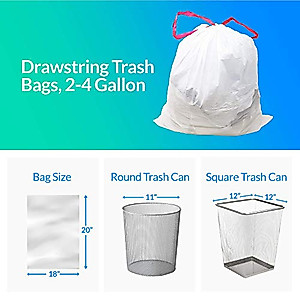 Reli. 2-4 Gallon Trash Bags Drawstring | 250 Count | 18"x 20" | Small Garbage Bags 4 Gallon - Drawstring Handles | White Trash Can Liners 2 Gallon - 3 Gallon - 4 Gallon | Small, Office Trash Bags