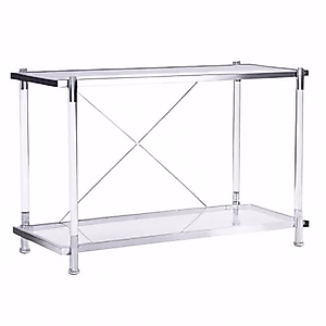 Sybrioka Glass Console Tables for Entryway, Acrylic Chrome Silver Sofa Side Table Metal Leg, Long Narrow Entryway Table for Small Space Hallway Living Room (Silver, Entryway Table)