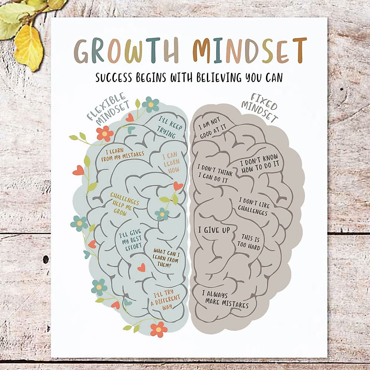 Growth Mindset Art Print, Growth Mindset Poster, Therapy Office Wall Art, Growth Mindset Vs Fixed Mindset, Mindset Wall Decor, Classroom Poster, School Counsellor, No Frame (11X14 INCH)