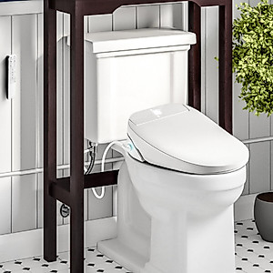 ZMJH Elongated Bidet Toilet Seat, Electric Smart Heated Seat with Slow Closes, Warm Water, Vortex Wash, Warm Dryer, Rear and Front Wash, Remote Control, White, 210S