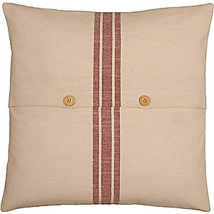 Piper Classics Market Place Red Grain Sack Stripe Throw Pillow Cover, 20" x 20", Farmhouse Décor Red & Cream w/Buttons, Christmas, Patriotic