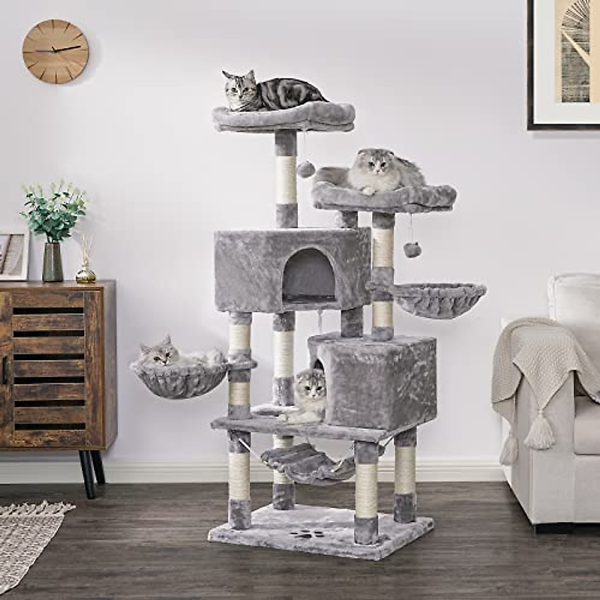 BEWISHOME Multi-Level Cat Tree for Indoor Cats Large Cat Tower Cat Condo with Sisal Scratching Posts, Perches, Houses, Hammock and Baskets, Furniture Kitty Activity Center Kitten Play House MMJ05G