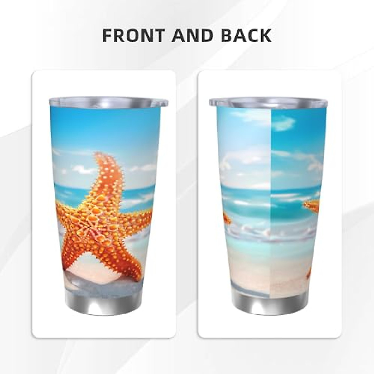 AYCZN Starfish 20 OZ Tumbler Stainless Steel Travel Coffee Mug, Ocean Beach Insulated Water Bottle with Lid Leakproof Thermal Cup