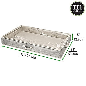 mDesign Soft Fabric Under Bed Storage Organizer Holder Bag for Clothing, Accessories, Linen - Easy-View Top Panel, Attached 2-Way Zippered Lid, Side Handles - 4 Pack - Black/Cream/Beige