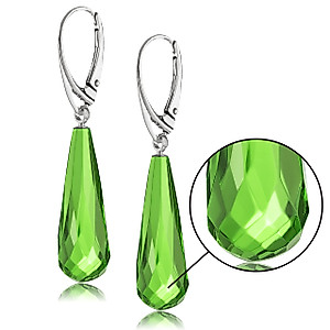 Amber by Mazukna - Green Amber Earrings for Women - Silver ag925 Closure, 1.77x0.34in 0,07oz, Statement Semi-Precious GemstoneStone Women's Jewelry (Silver)