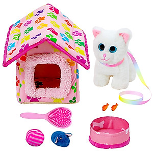 ZNTWEI American Doll Clothes and Accessories - Pet Kitty Play Set fit American 18 Inch Doll Including 18 Inch Doll Clothes, Pet Nest, Cat Pot, Toy Ball, Hair Comb, Toy Fish