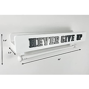 URBN BY MODERN HOME FINISHINGS 16 inch Wall Mounted Wood Floating Shelf Trophy and Lanyard Ribbon Medal Display Holder & Organizer Rack with Shelf and Hanging Rod