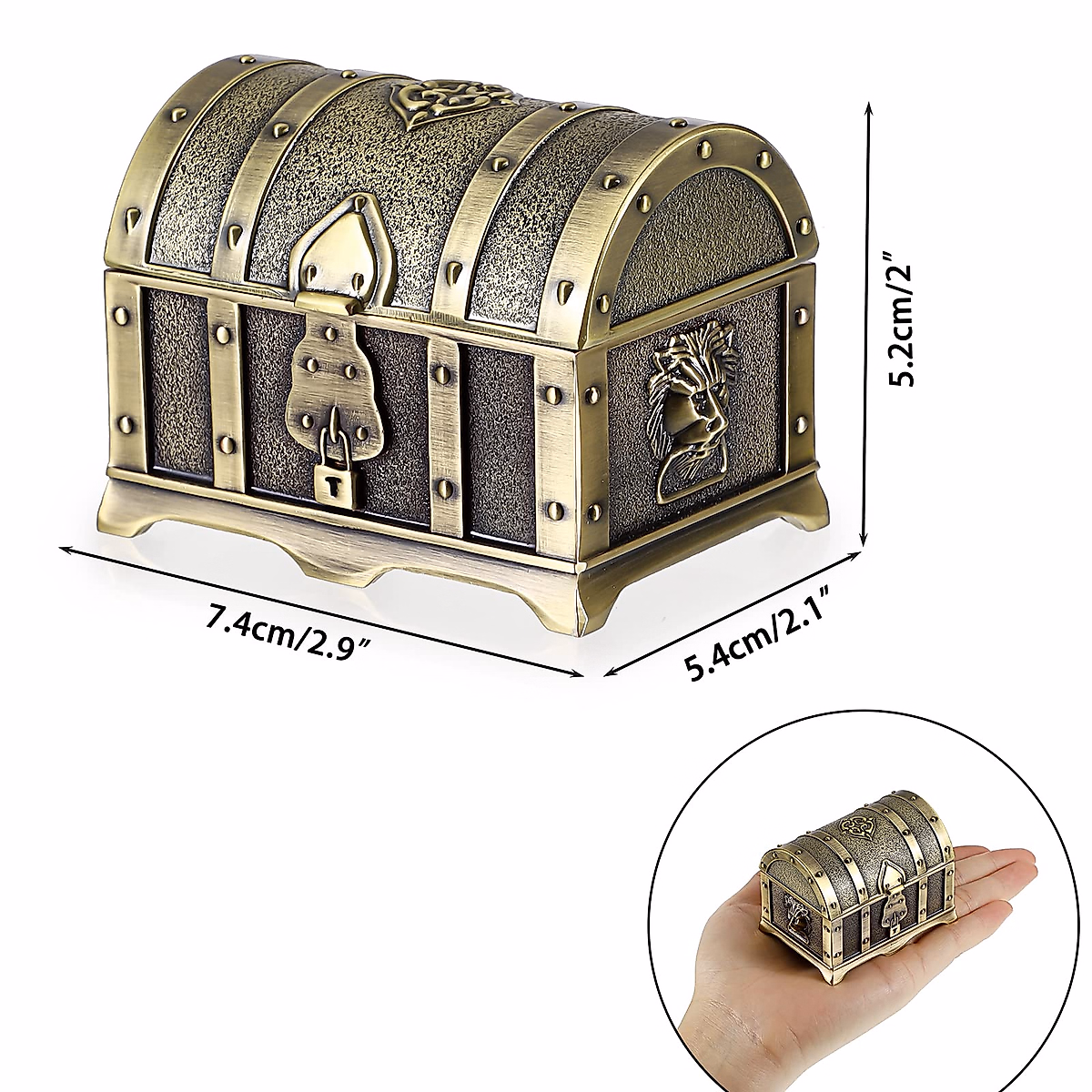 Hipiwe Vintage Metal Jewelry Box Treasure Trinket Chest,Smal Ring Earrings Necklace Keepsake Gift Holder Case for Girls Ladies Women (Bronze, Small)